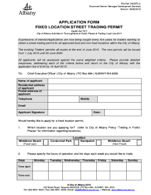 Fillable Online albany wa gov application form fixed location street ...