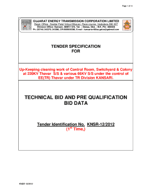 Fillable Online TECHNICAL BID AND PRE QUALIFICATION BID DATA Fax Email ...