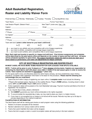 Fillable Online scottsdaleaz Adult Basketball Registration, Roster and ...