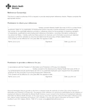 Fillable Online Reference Consent (s) Forms - Alberta Health Services ...