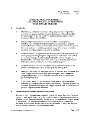 Fillable Online ACADEMIC PROBATION, DISMISSAL Fax Email Print - pdfFiller