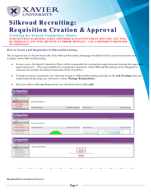 Fillable Online xavier Silkroad Recruiting: Requisition Creation &... - xavier Fax Email Print ...