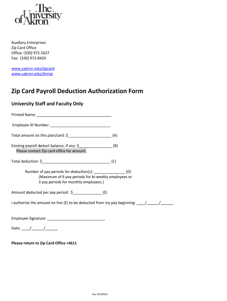 Fillable Online uakron Payroll Deduction Authorization Form - The ...
