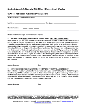 Fillable Online OSAP fee redirection form. - University of Windsor Fax ...
