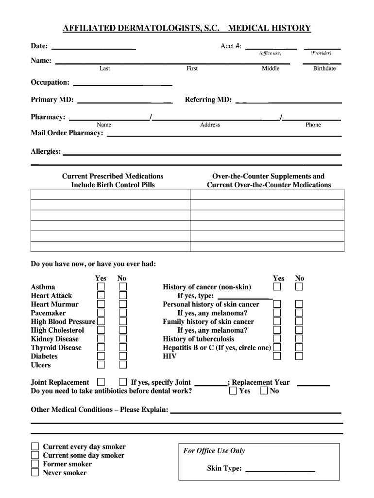 Fillable Online General Medical History Form - Affiliated ...