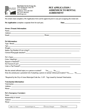 Fillable Online pet application / addendum to rental agreement - Real ...