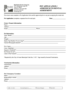 Fillable Online pet application / addendum to rental agreement - Real ...