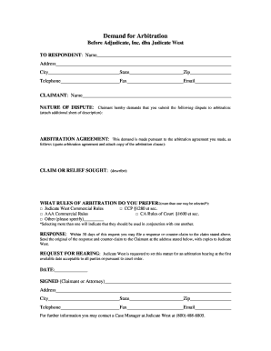 Fillable Online Demand for Arbitration - Judicate West Fax Email Print ...