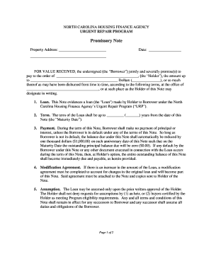 Fillable Online Promissory Note - NCHFA Fax Email Print - pdfFiller