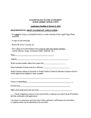 Fillable Online LUGOFF-ELGIN WATER AUTHORITY SCHOLARSHIP Fax Email ...