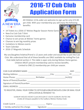 Fillable Online 2016-17 Cub Club Application Form Fax Email Print ...