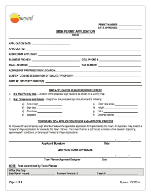 Fillable Online PERMIT NUMBER: DATE APPROVED: SIGN PERMIT Fax Email ...