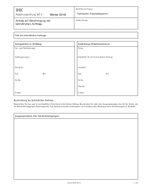 Fillable Online ostwestfalen ihk Antrag auf Genehmigung des betrieblichen Auftrags Winter 2018 ...