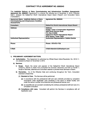 Fillable Online CONTRACT TITLE AGREEMENT NO. 8500343 - DFW Airport Fax ...