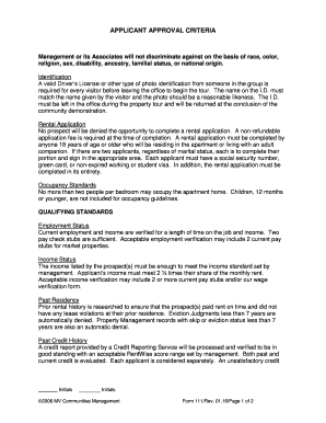 Fillable Online APPLICANT APPROVAL CRITERIA Fax Email Print - pdfFiller