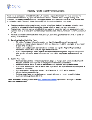 Fillable Online Healthy Habits Incentive Instructions - cigna.com Fax ...