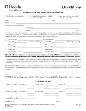 Fillable Online authorization for pre-authorized deposits - Life Fax Email Print - pdfFiller
