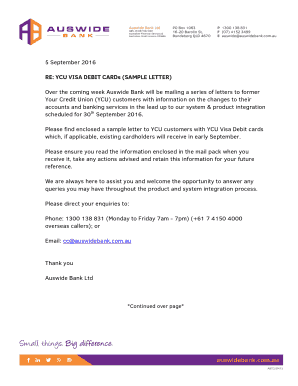 Fillable Online RE: YCU VISA DEBIT CARDs (SAMPLE LETTER) Fax Email ...