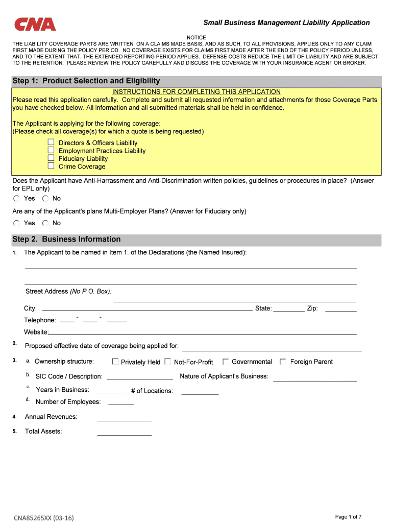 Fillable Online CNA Management Liability Application - Leo Risk Services, Inc. Fax Email Print ...