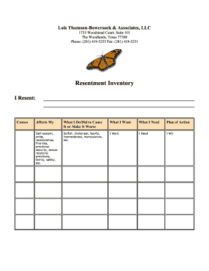 Fillable Online Resentment Inventory - Lois Thomson Bowersock ...