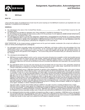 Fillable Online Assignment, Hypothecation, Acknowledgement and ... - B2B Bank Fax Email Print ...