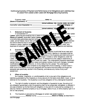 Fillable Online Continuing Guaranty of Payment and Performance of all ...