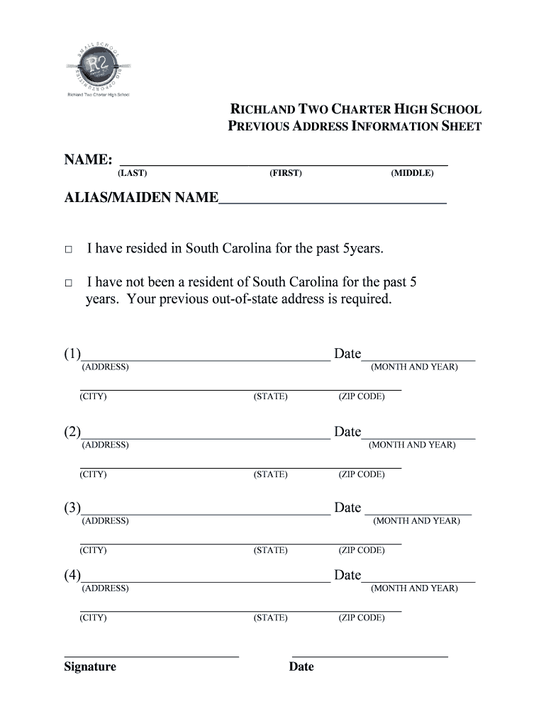 Fillable Online richland2 PREVIOUS ADDRESS INFORMATION SHEET Fax Email ...