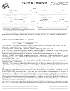 Fillable Online Boarding Agreement - Wags 'n Wiggles Resort Fax Email Print - pdfFiller