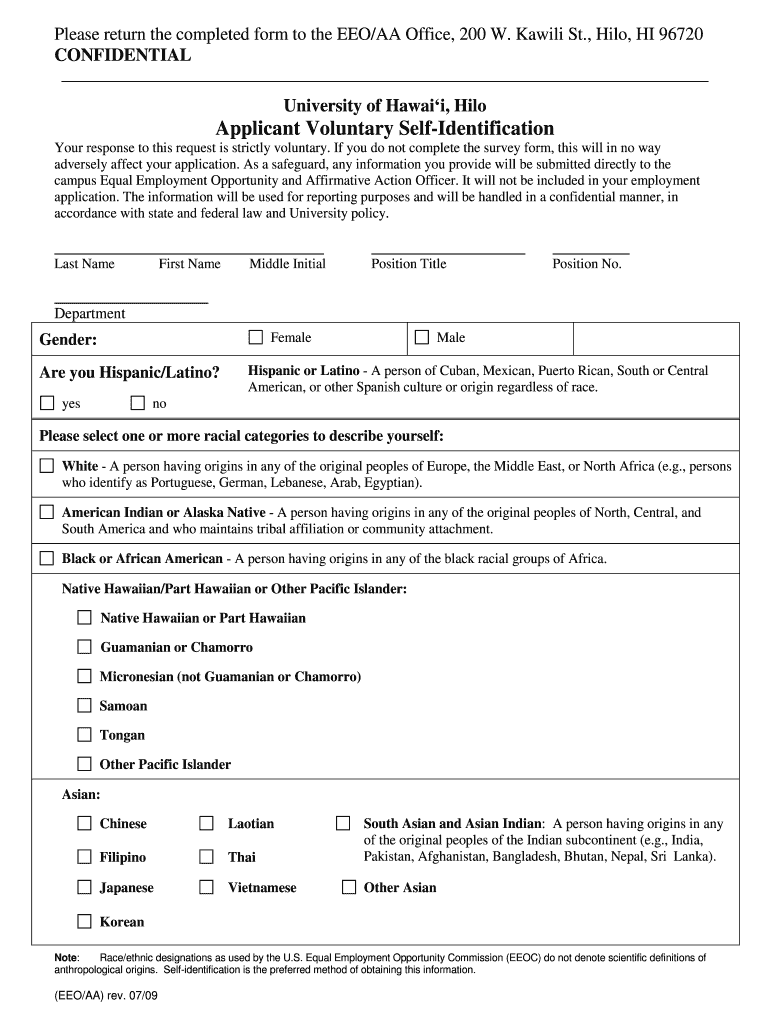 Fillable Online hilo hawaii Applicant EEO/AA Survey (PDF) - University ...