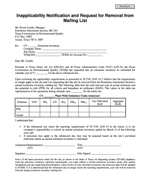 Fillable Online tceq state tx Inapplicability Notification and Request ...