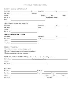 Fillable Online PERSONAL INFORMATION FORM PATIENT PERSONAL ... Fax ...