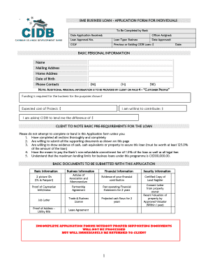 Fillable Online cidb SME Loan Application Form Individuals - Cayman ...