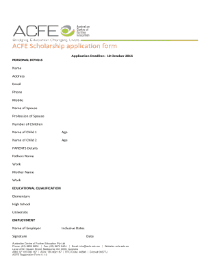 Fillable Online acfe edu ACFE Scholarship application form - acfe edu ...