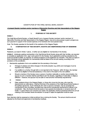 Fillable Online CONSTITUTION OF THE VIRGIL MUTUAL BURIAL SOCIETY Fax ...