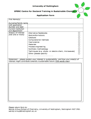 Fillable Online nottingham ac download the CDT application form - University of Nottingham Fax ...