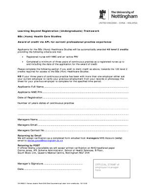 Fillable Online nottingham ac Accreditation of Prior Learning (APL ...