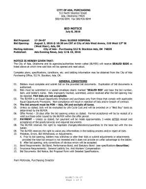 Fillable Online bid notice - Ada Fax Email Print - pdfFiller