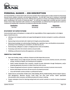 Fillable Online PERSONAL BANKER JOB DESCRIPTION Fax Email Print - pdfFiller