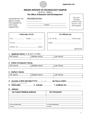 Fillable Online iitk ac INDIAN INSTITUTE OF TECHNOLOGY KANPUR - iitk.ac ...