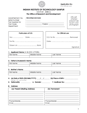 Fillable Online iitk ac Offline Application Form - IIT Kanpur - iitk ac ...