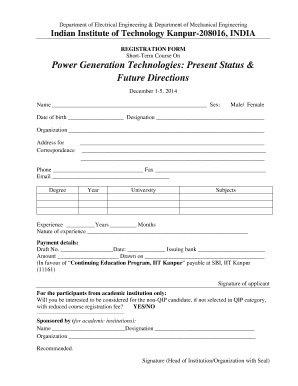 Fillable Online iitk ac Reg form QIP14 - iitk ac Fax Email Print ...