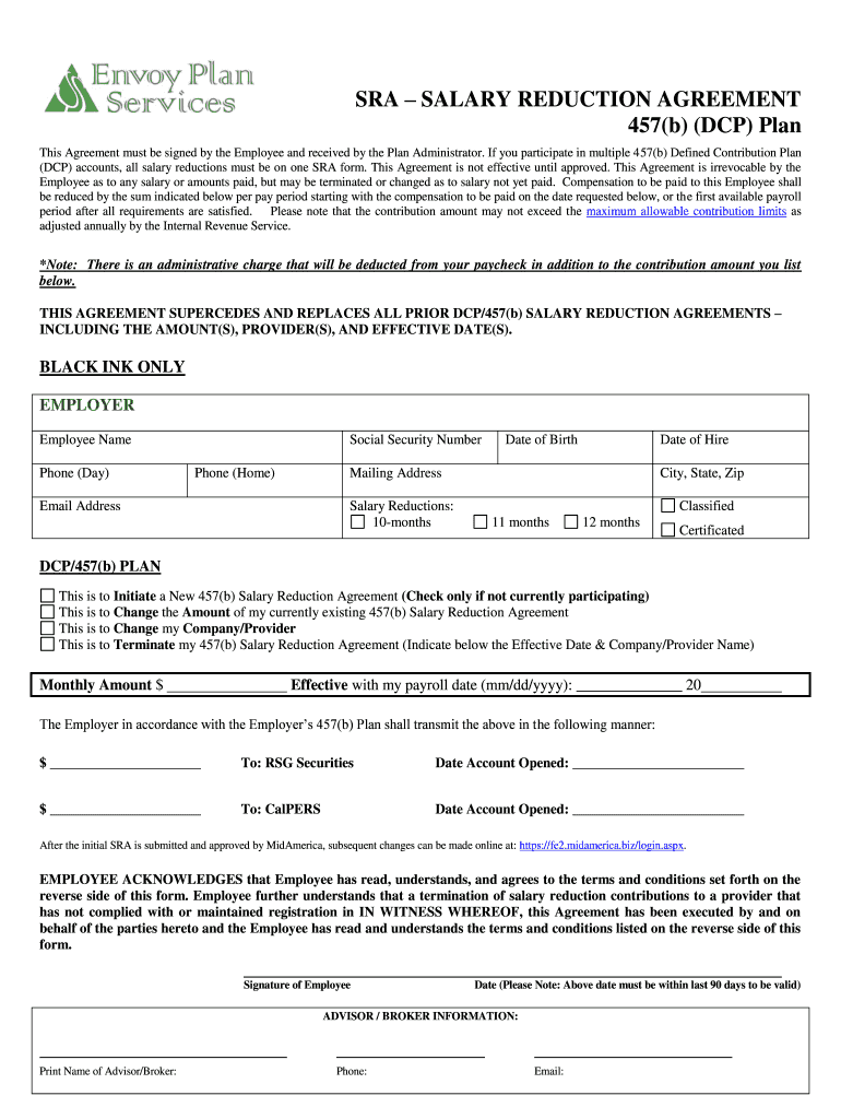 Fillable Online cabrillo SRA SALARY REDUCTION AGREEMENT 457(b) (DCP ...