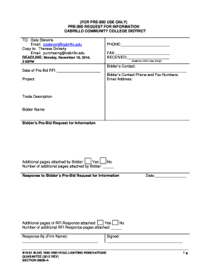 Fillable Online cabrillo (FOR PRE-BID USE ONLY) PRE-BID REQUEST FOR Fax ...