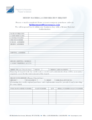 Fillable Online return material authorization request - B/E Aerospace ...