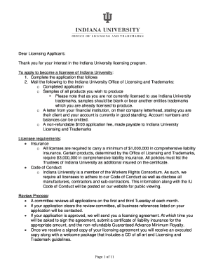 Fillable Online iu licensing indiana Application for Indiana University ...