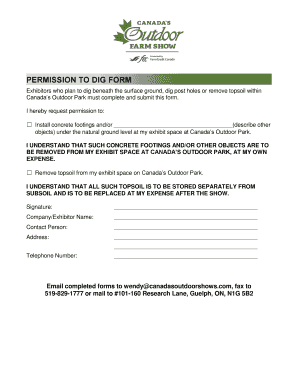Fillable Online permission to dig form - Canada's Outdoor Farm Show Fax ...