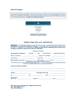 Fillable Online iata ORDER FORM FOR IATA CERTIFICATE - iata Fax Email ...