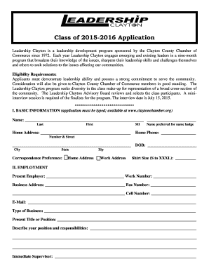 Fillable Online Class of 2015-2016 Application - Clayton County Chamber ...