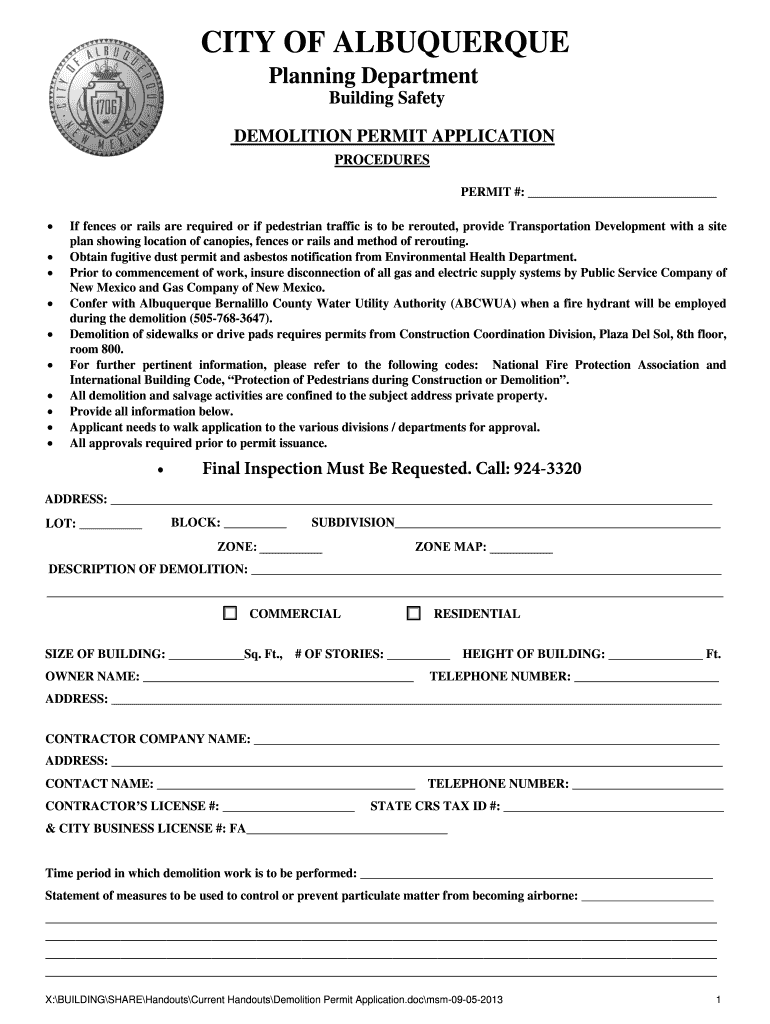 Fillable Online cabq Planning Department - City of Albuquerque Fax ...