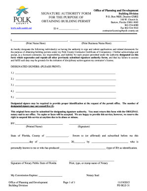 Fillable Online SIGNATURE AUTHORITY FORM Building Division FOR Fax ...